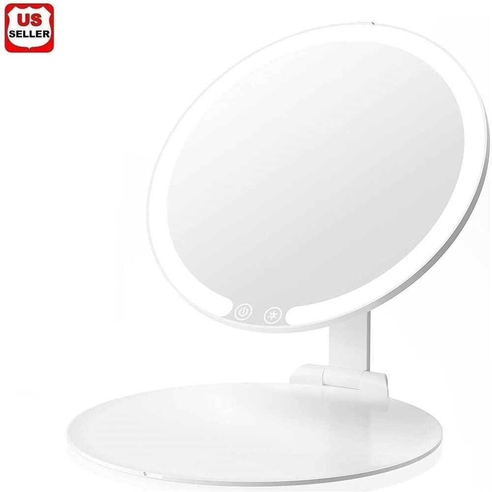 Portable Foldable LED Travel Mirror 3 Colors Rechargeable Vanity Makeup ...