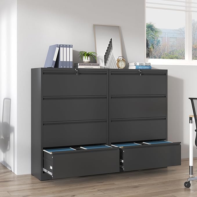 IKIMI Lateral File Cabinets 4 Drawer - Office Filing Cabinet, Steel ...