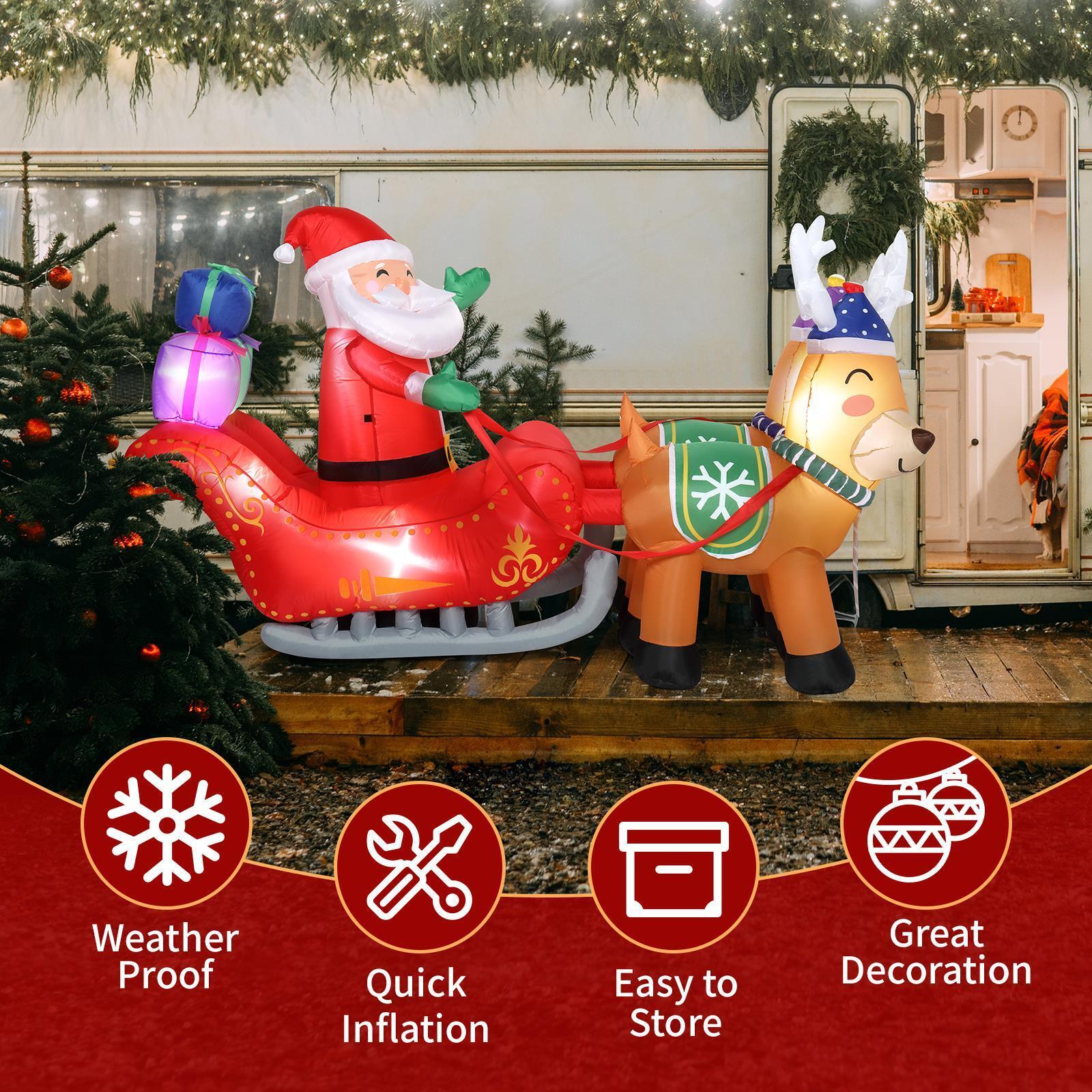 7FT Inflatable Santa Double Deer w/Sled Waterproof Christmas Outdoor ...