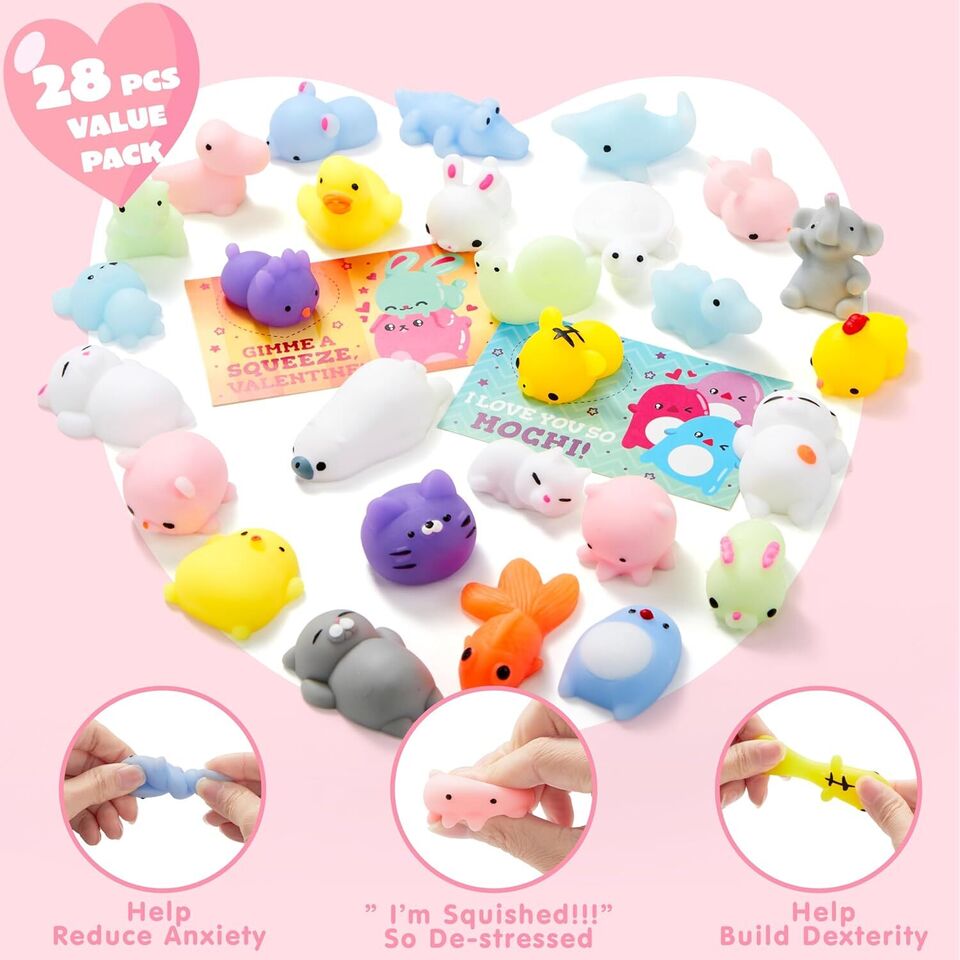 28Packs Valentines Day Squishy Gift Cards For Kids Kawaii Mochi To ...