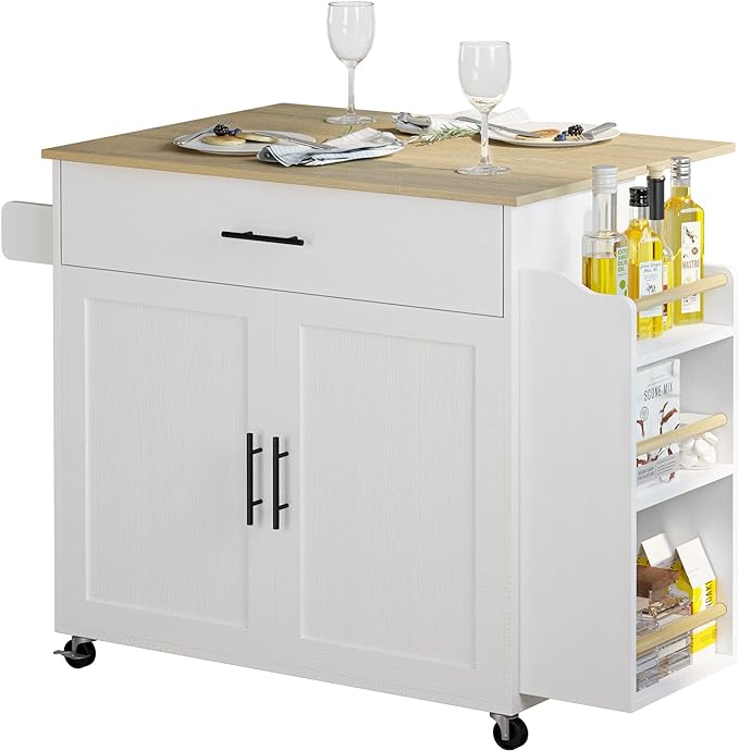 IRONCK Rolling Kitchen Island With Storage - Drop Leaf, 3 Open Spice ...