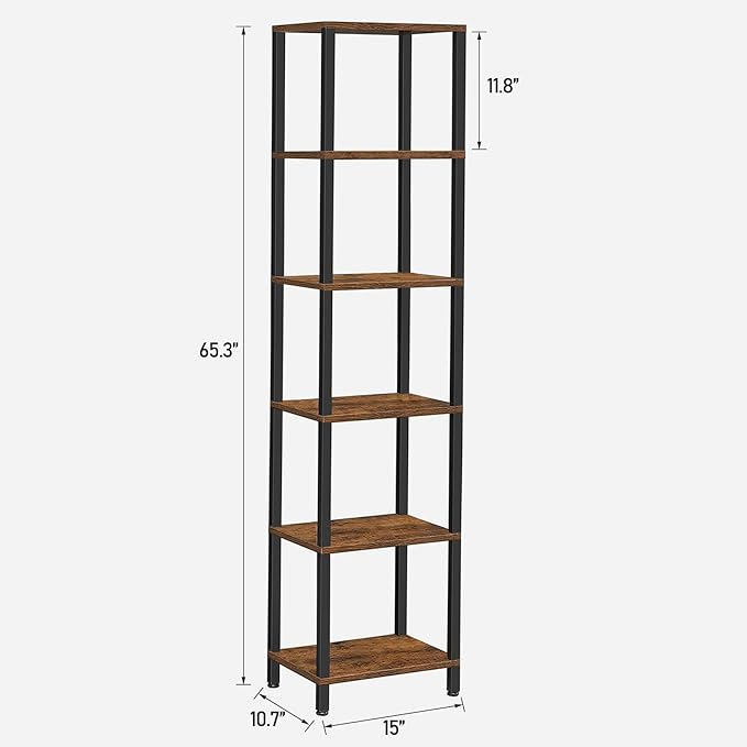 TUTOTAK 6-Tier Tall Bookshelf - Narrow Bookcase For Small Spaces ...