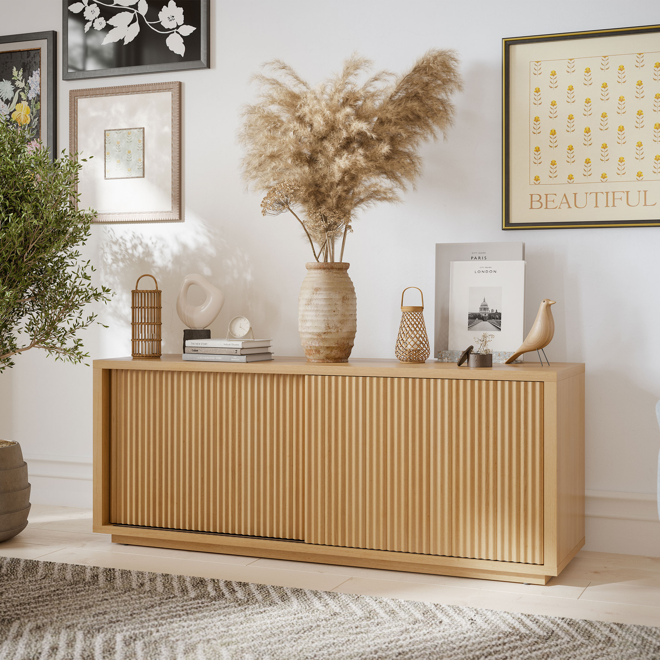 Stylish Fluted TV Stand For TV's Up To 70” By Drew Barrymore - Warm ...