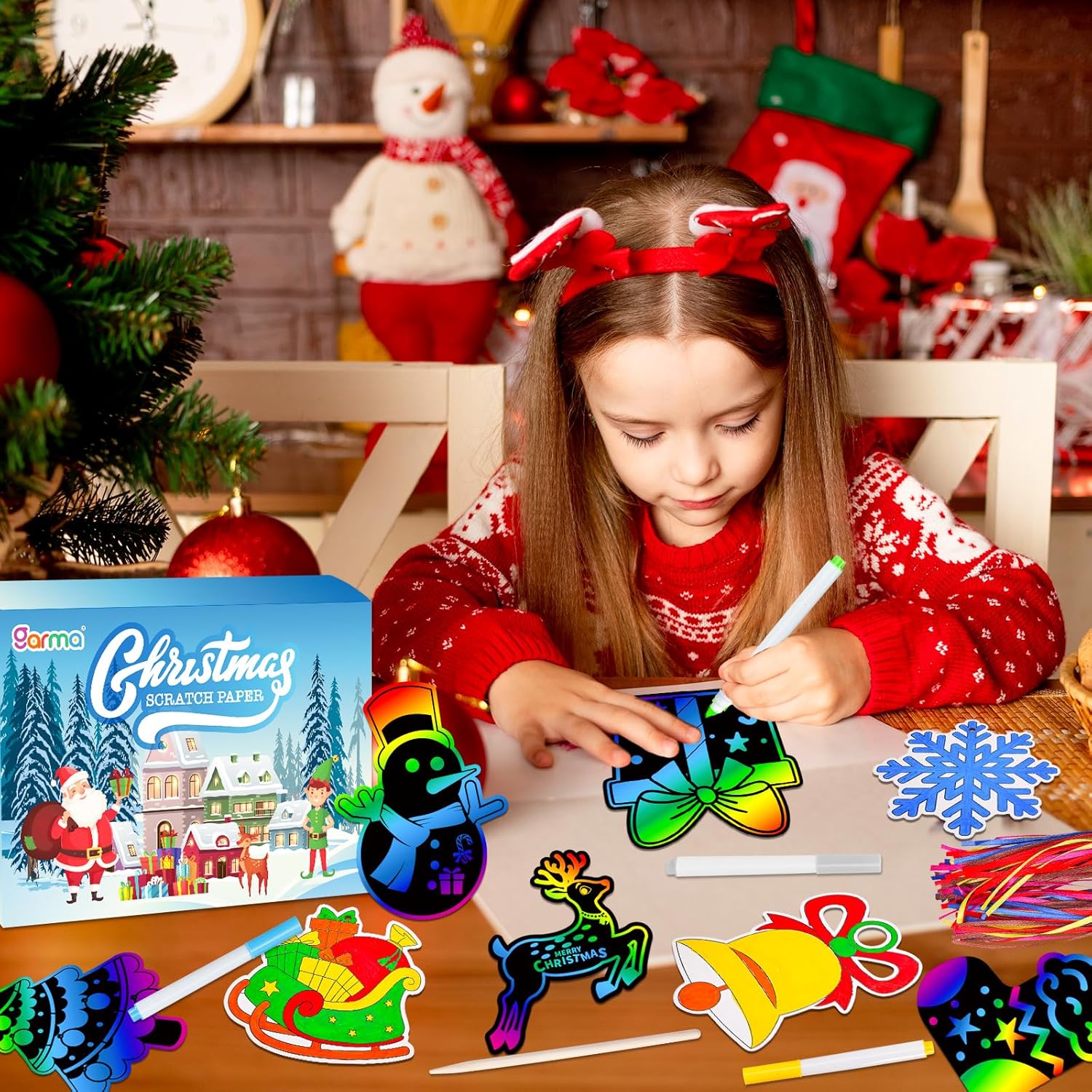 36Pcs Christmas Crafts Scratch Art For Kids, Rainbow Scratch Paper ...