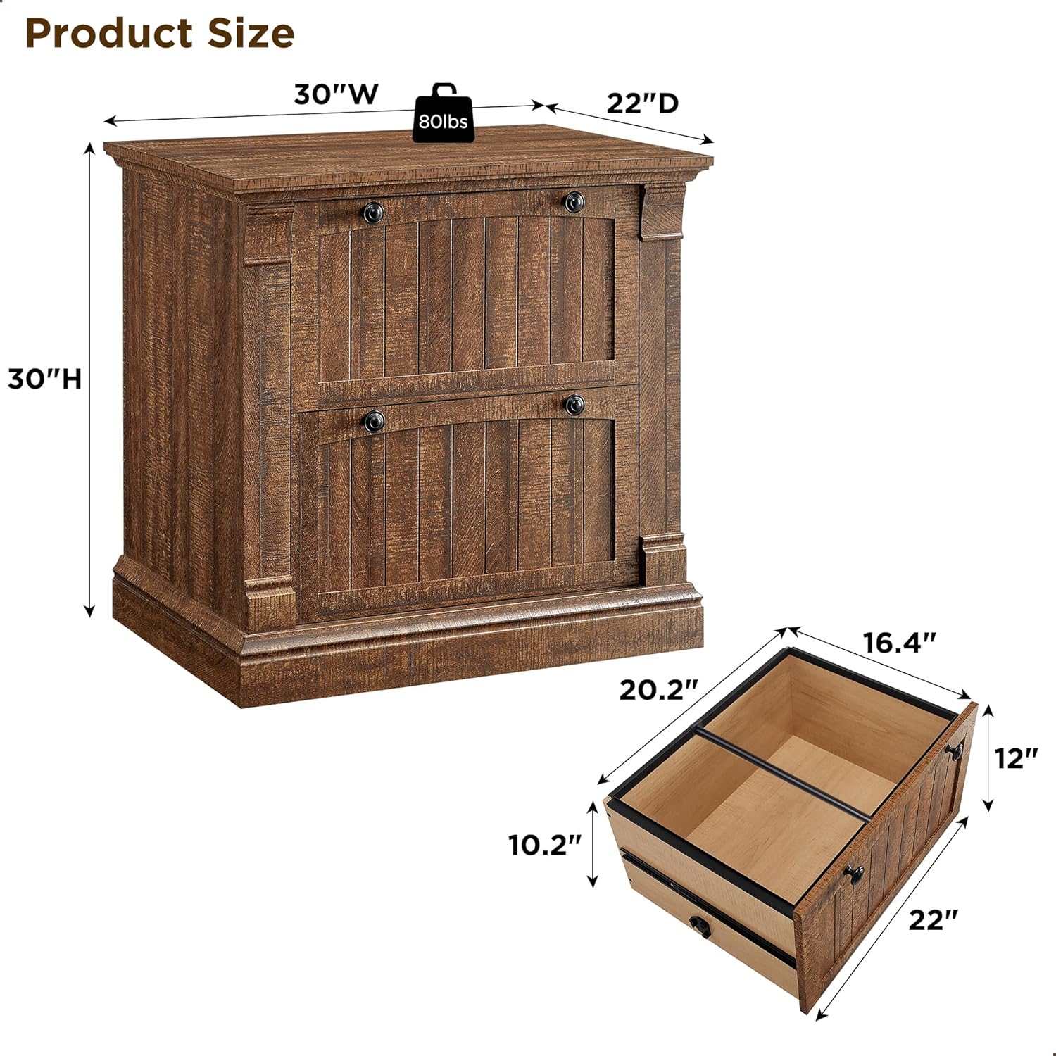 Farmhouse File Cabinet With 2 Drawers, 30" Lateral Filing Cabinet With ...