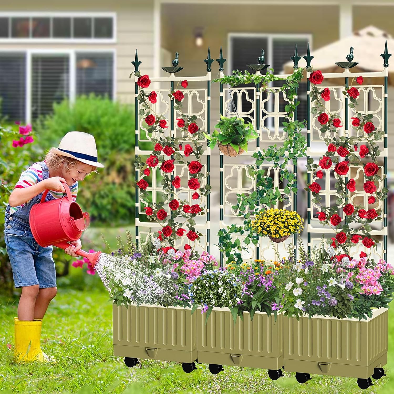 5.1Ft Tall Planter Box with Trellis,Self-Watering Tomato Planter Raised ...