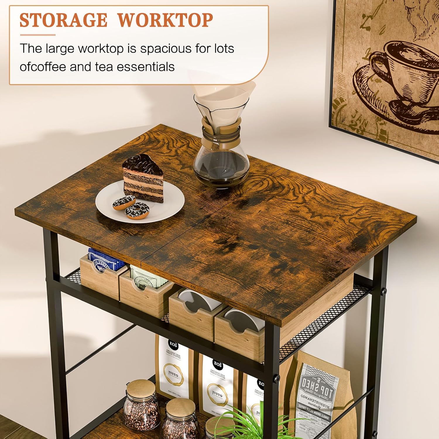 Coffee Bar Station, 3-Tier Small Coffee Stand Station With Storage ...