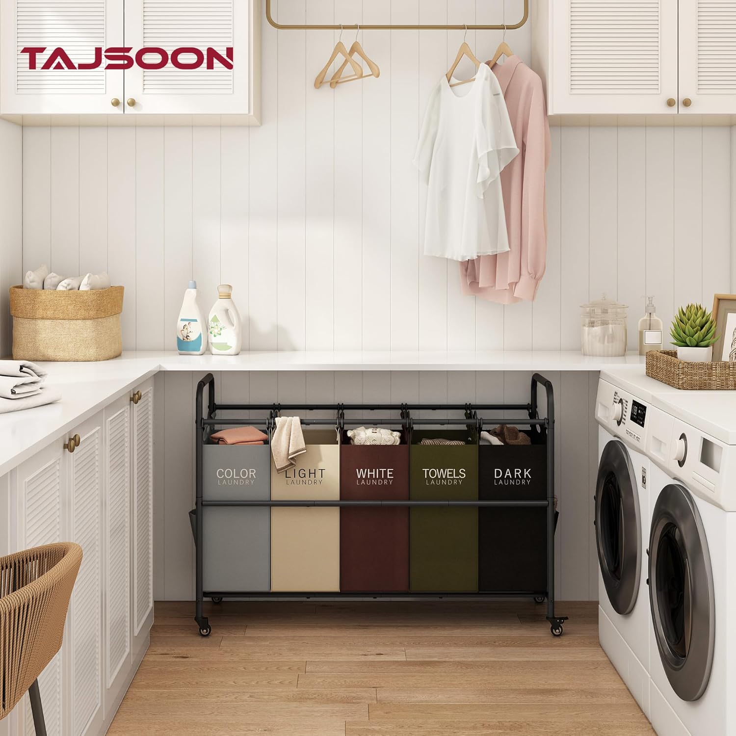 Tajsoon 5 Bag Laundry Sorter Cart, Laundry Hamper Sorter Basket With ...