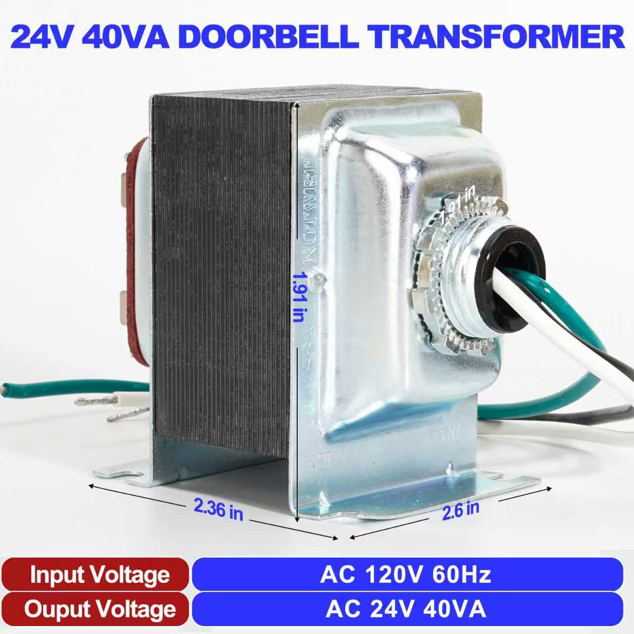 24V 40VA Doorbell Transformer AC Power Supply, Thermostat Power Adapter ...