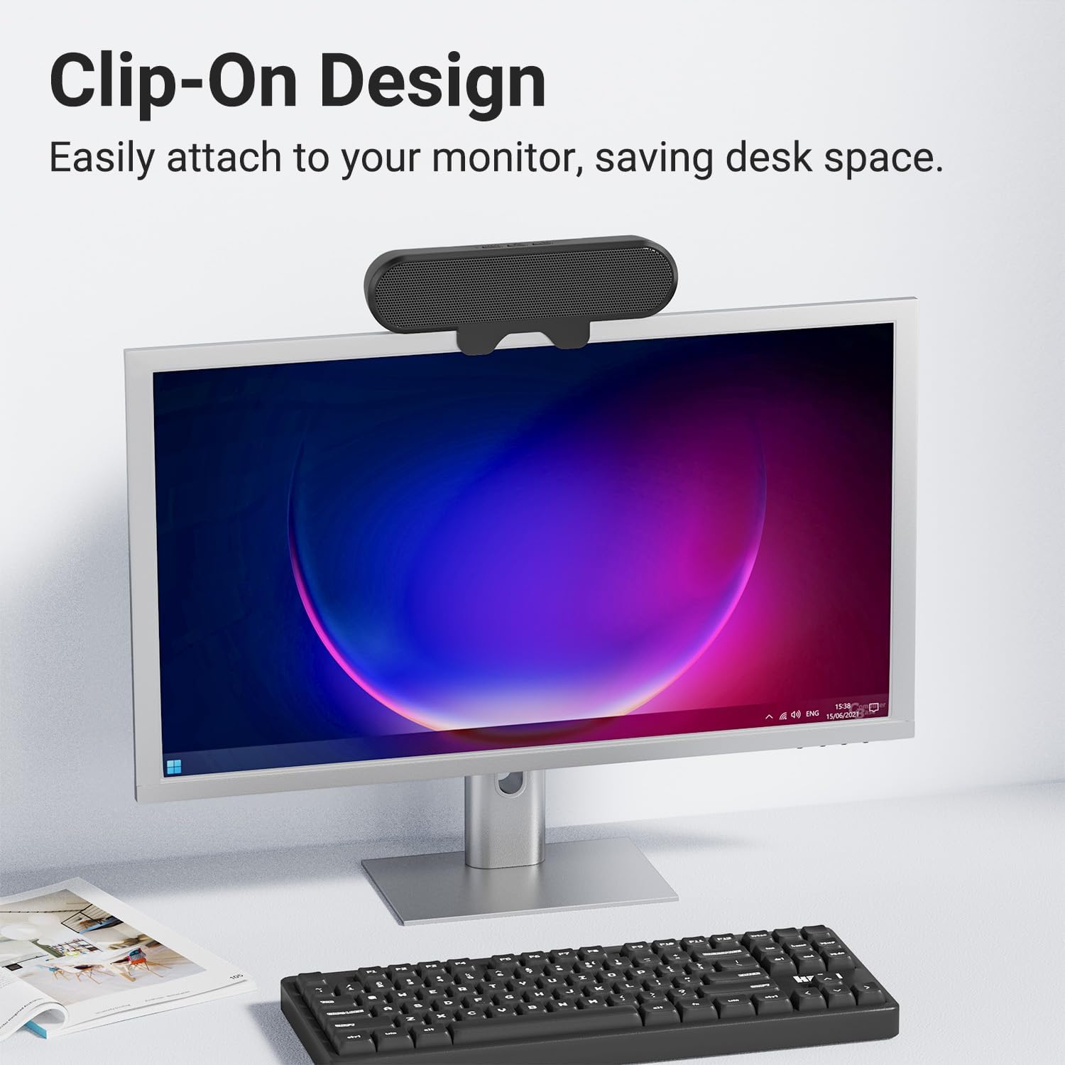 Computer Speakers For Desktop PC, USB Monitor Speaker Bar With Clip-On ...